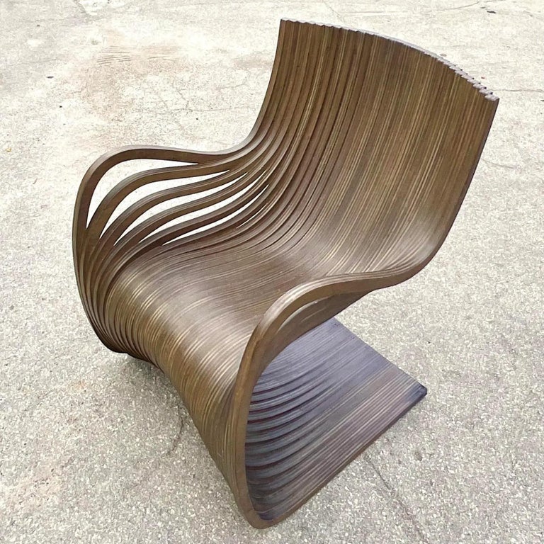 Vintage Contemporary Piegatto Pipo Wenge Wood Lounge Chair For Sale at ...