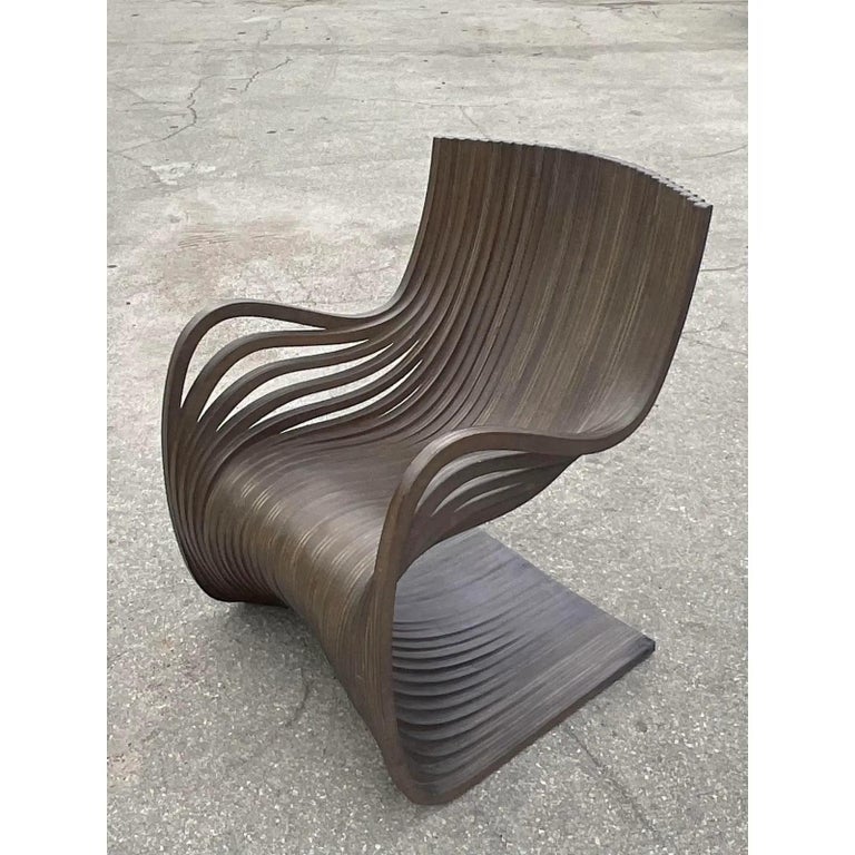 Vintage Contemporary Piegatto Pipo Wenge Wood Lounge Chair For Sale at ...