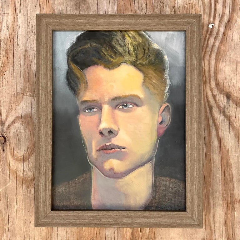 Vintage Contemporary Signed Original Oil Portrait on Board For Sale at ...