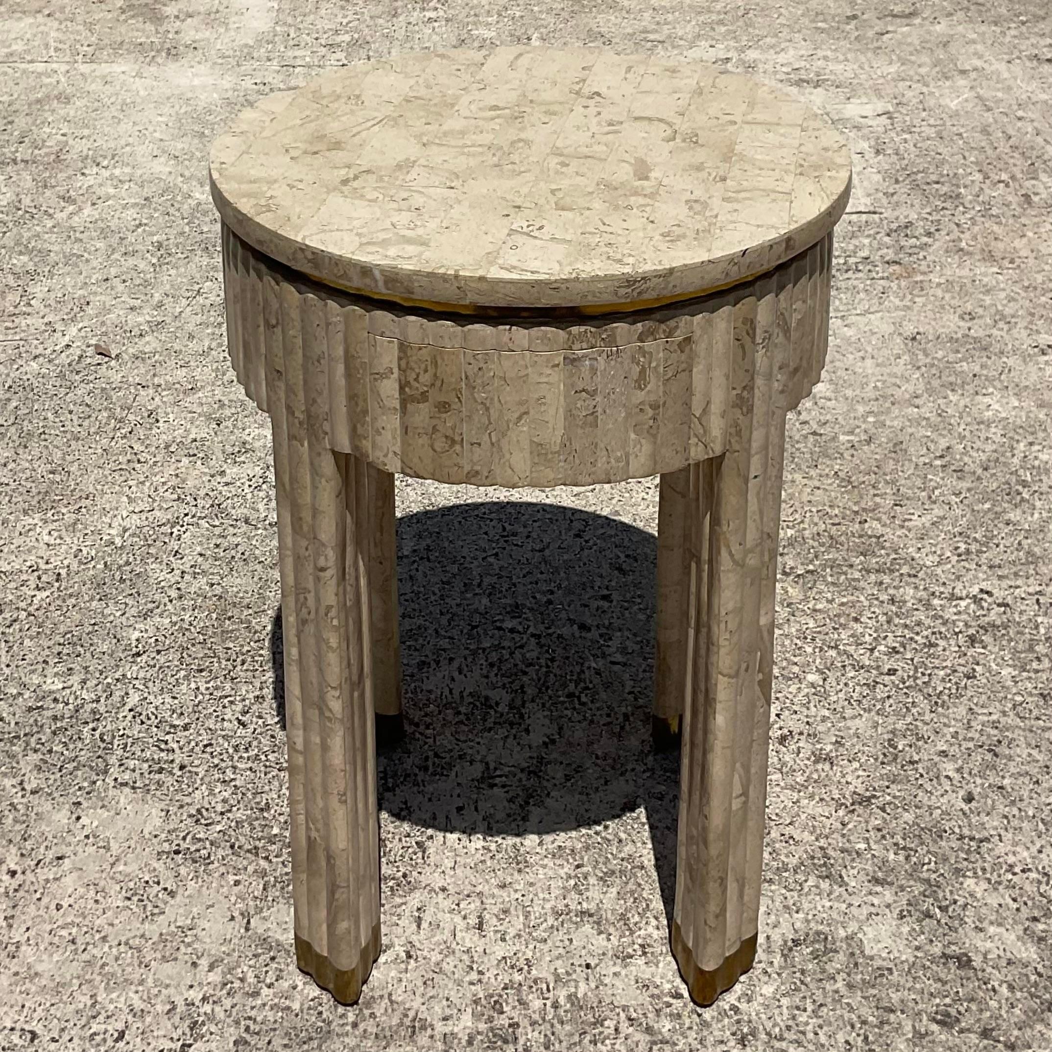 Vintage Contemporary Tessellated Stone Side Table at 1stDibs
