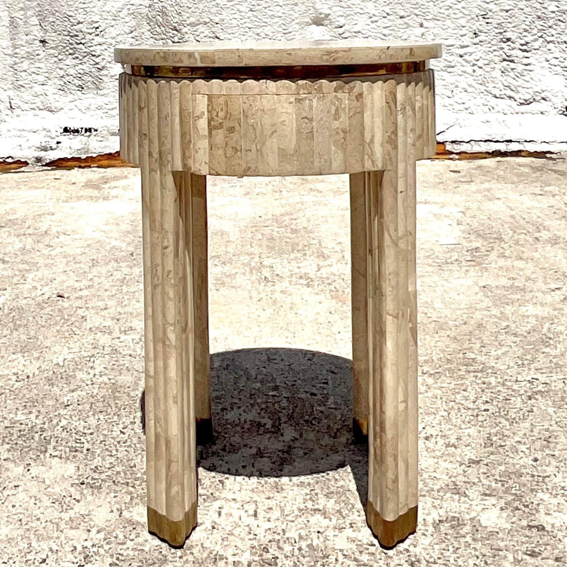 Vintage Contemporary Tessellated Stone Side Table at 1stDibs