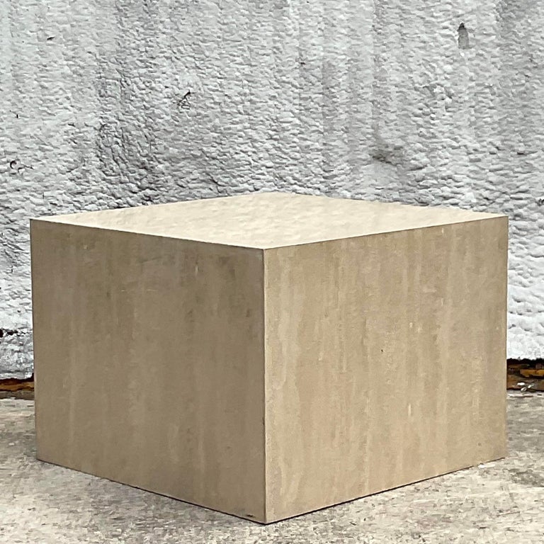 Vintage Contemporary Travertine Cube Side Table For Sale at 1stDibs