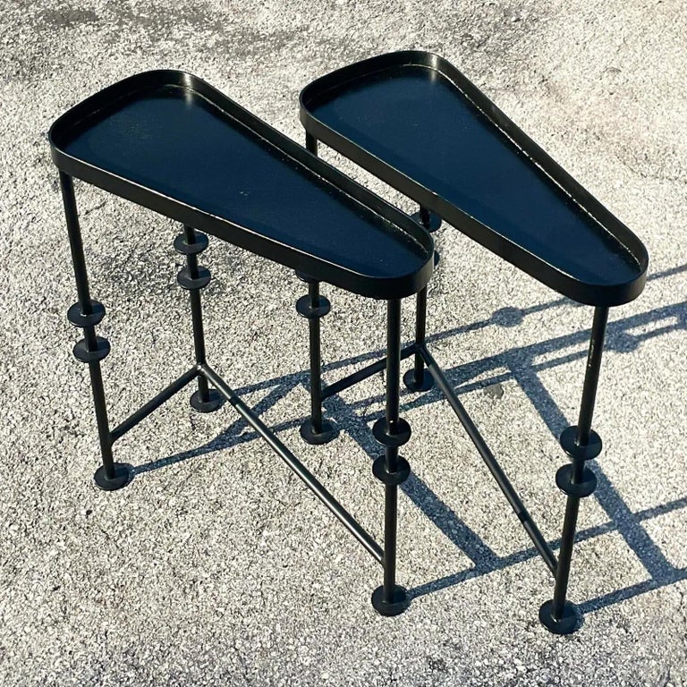 Vintage Contemporary Triangle Side Tables, a Pair at 1stDibs