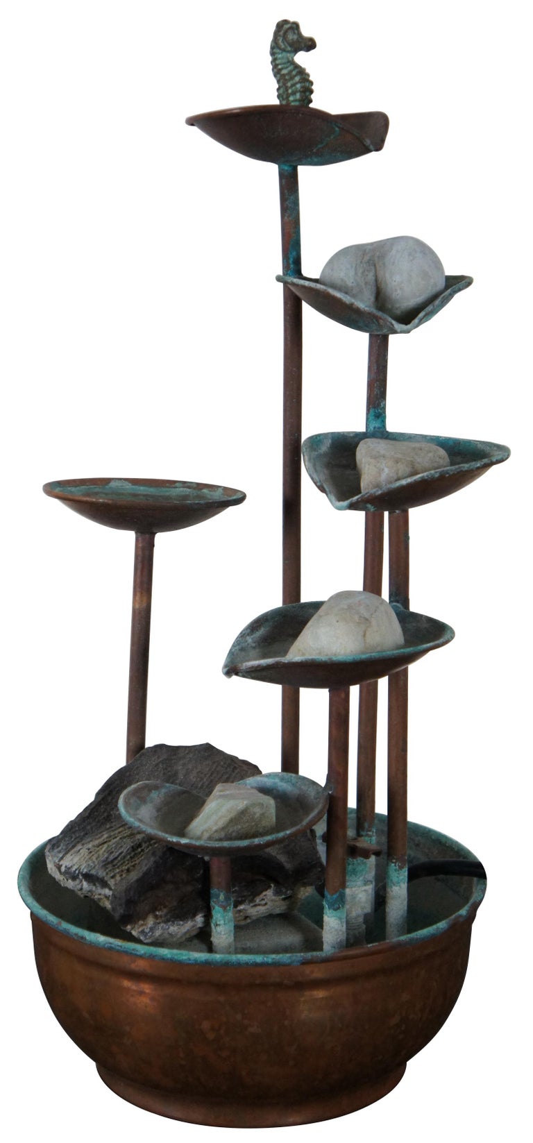Vintage Copper 6 Tier Cascading Table Top Sea Horse Garden Water ...