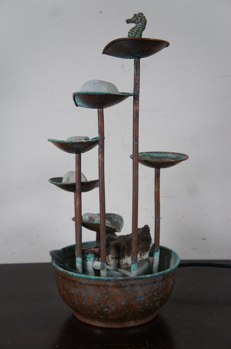 Vintage Copper 6 Tier Cascading Table Top Sea Horse Garden Water ...