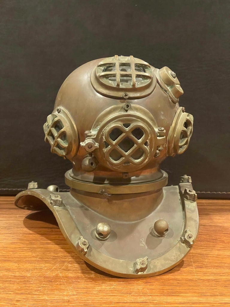 Vintage Copper, Brass and Glass Authentic Diver's Helmet Model at 1stDibs