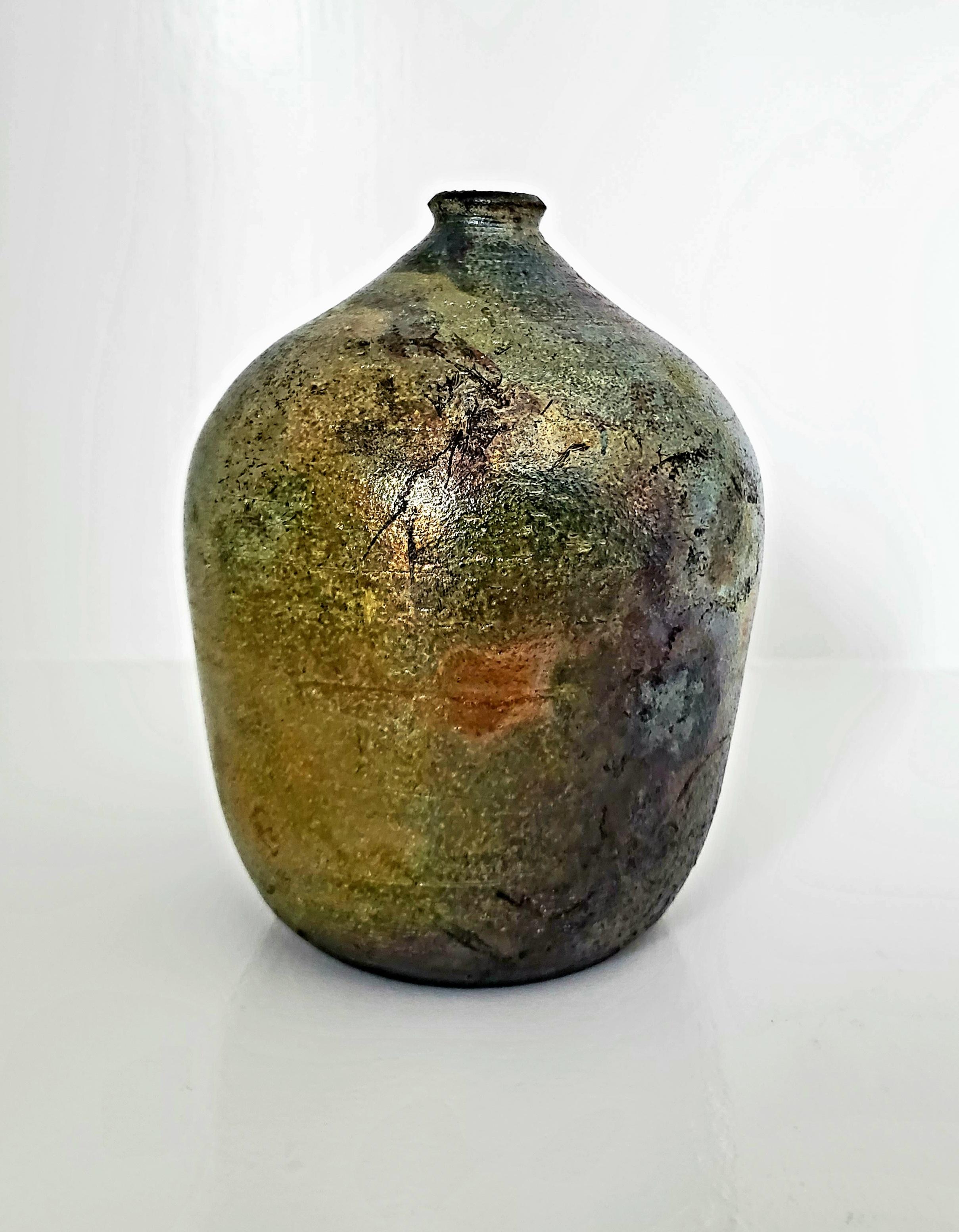 Vintage Copper Glazed Raku Pottery Bud Vase For Sale at 1stDibs