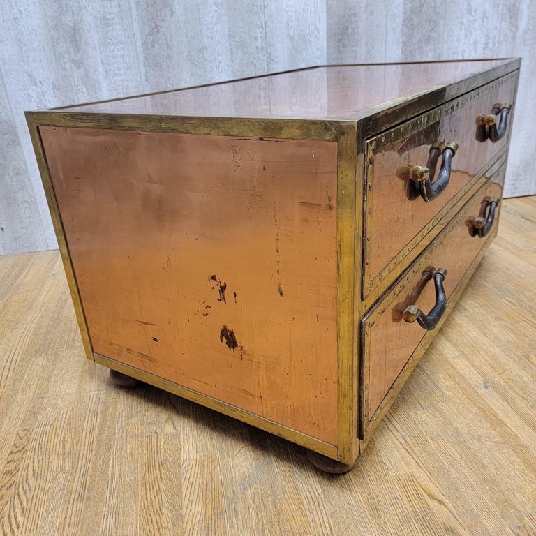 Vintage Copper Trunk Style Coffee Table with Leather Handles For Sale ...