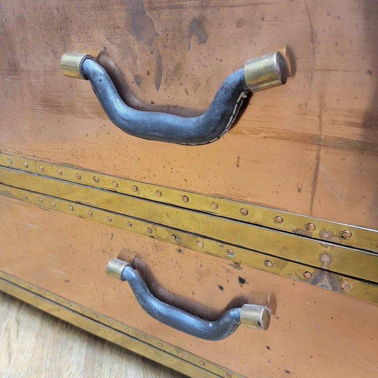 Vintage Copper Trunk Style Coffee Table with Leather Handles For Sale ...