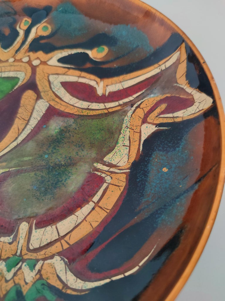 Vintage Copper Vide-Poche / Decorative Plate with a Hand-Painted Fish ...