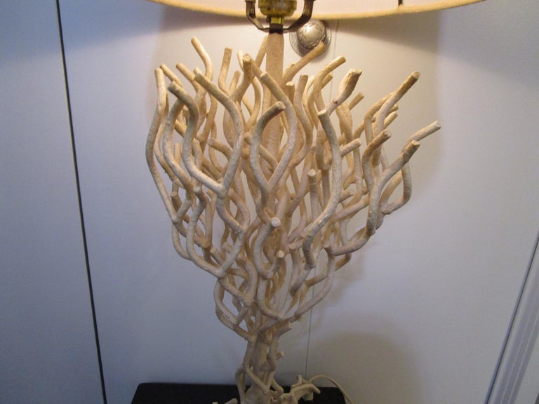 Vintage Coral Effect Twig Wrought Iron White Tripod Base Table Lamp ...