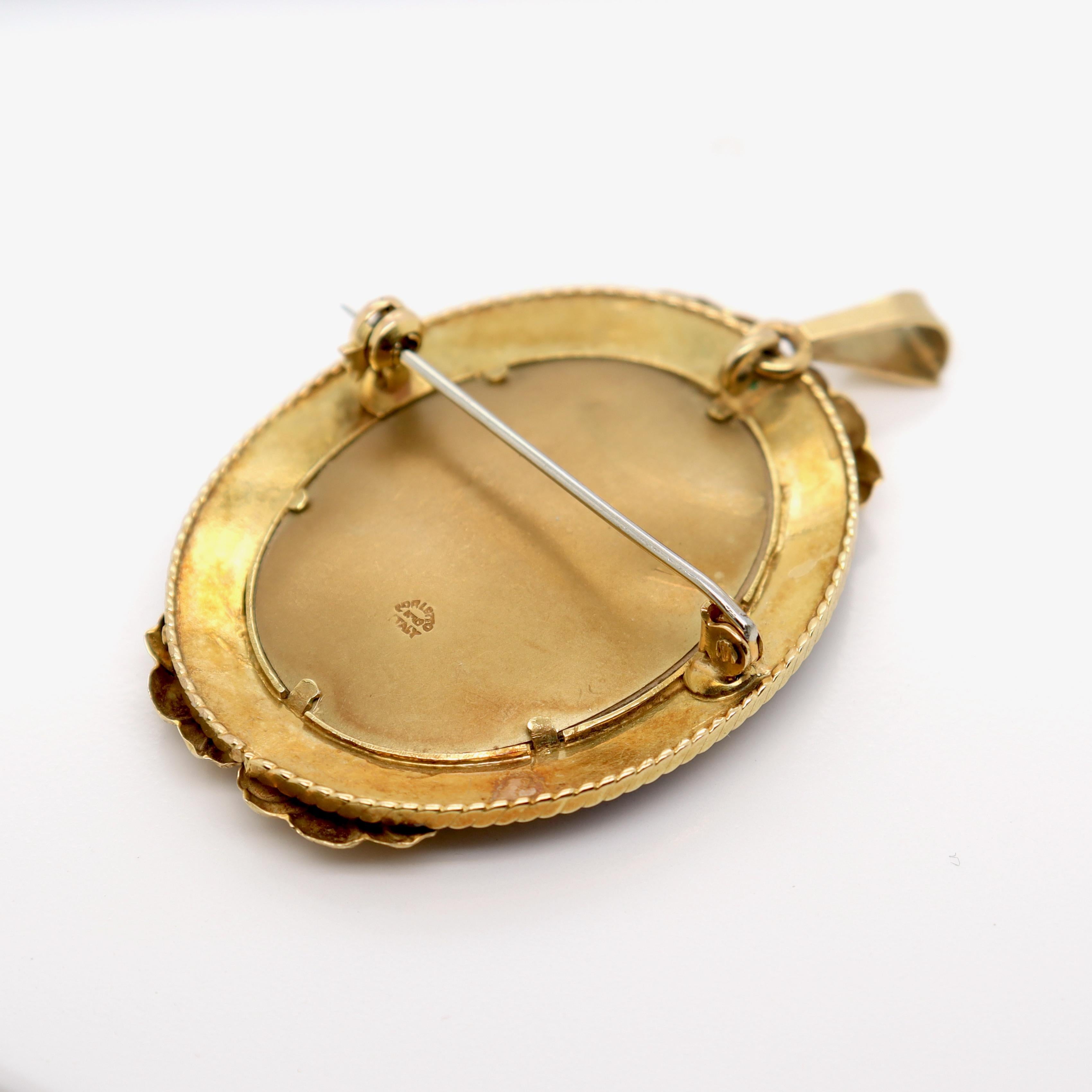 Vintage Corletto 18K Gold and Blue Enamel Portrait Miniature Brooch or ...