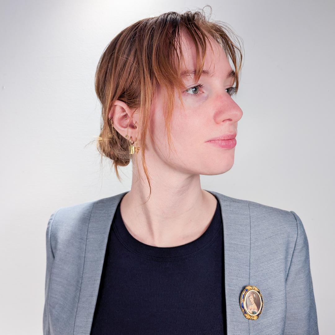 Vintage Corletto 18K Gold and Blue Enamel Portrait Miniature Brooch or ...