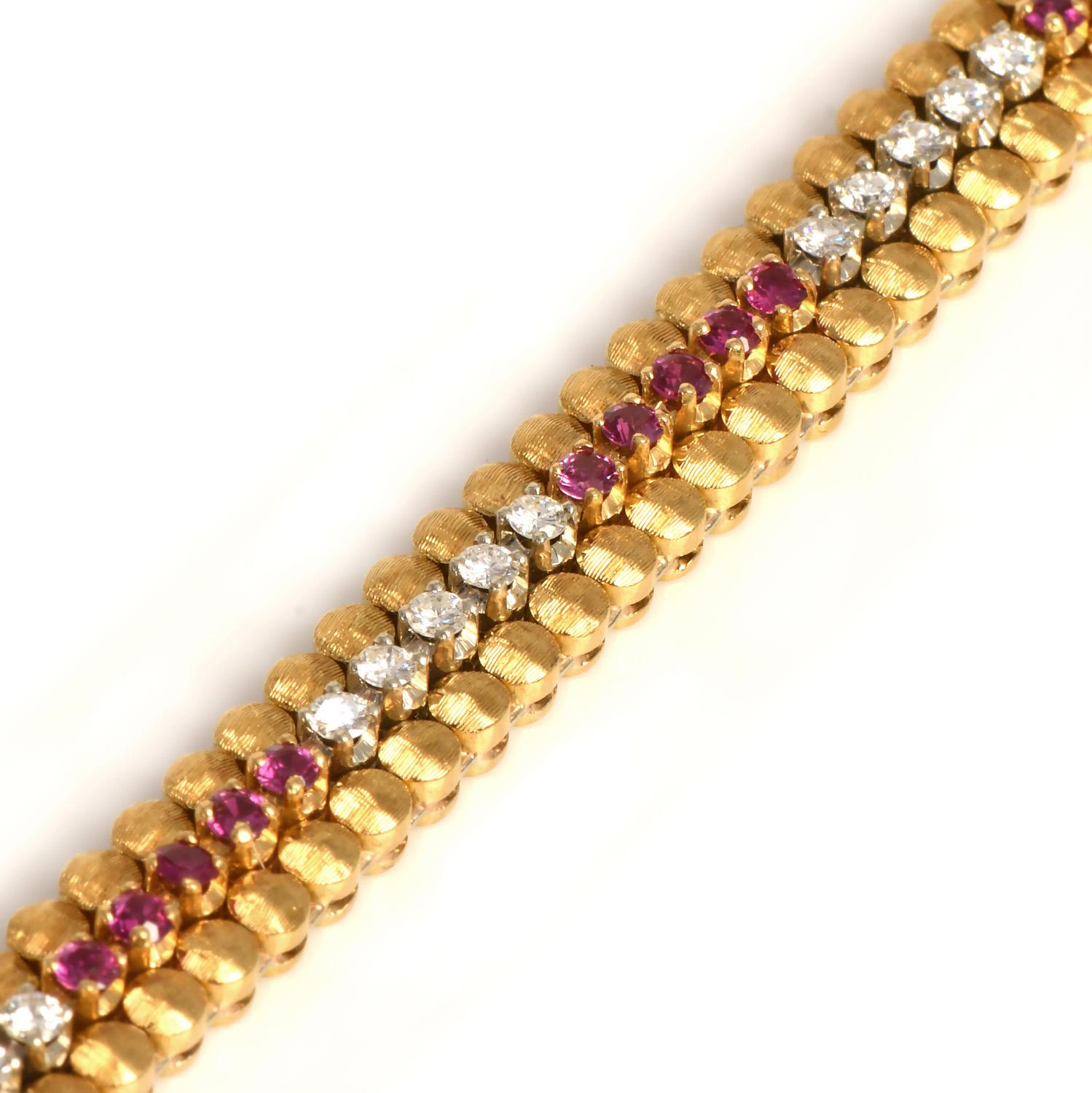 Vintage Corletto Italian Diamond Ruby 18K Yellow Gold Bead Link ...