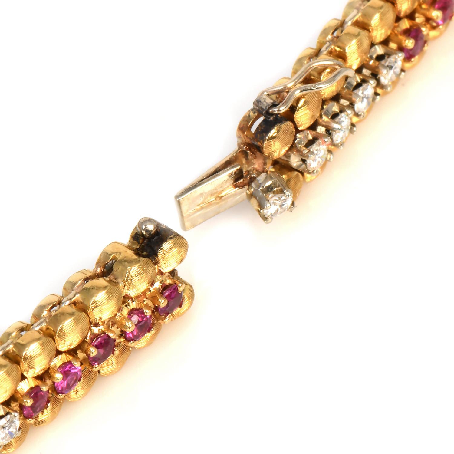 Vintage Corletto Italian Diamond Ruby 18K Yellow Gold Bead Link ...