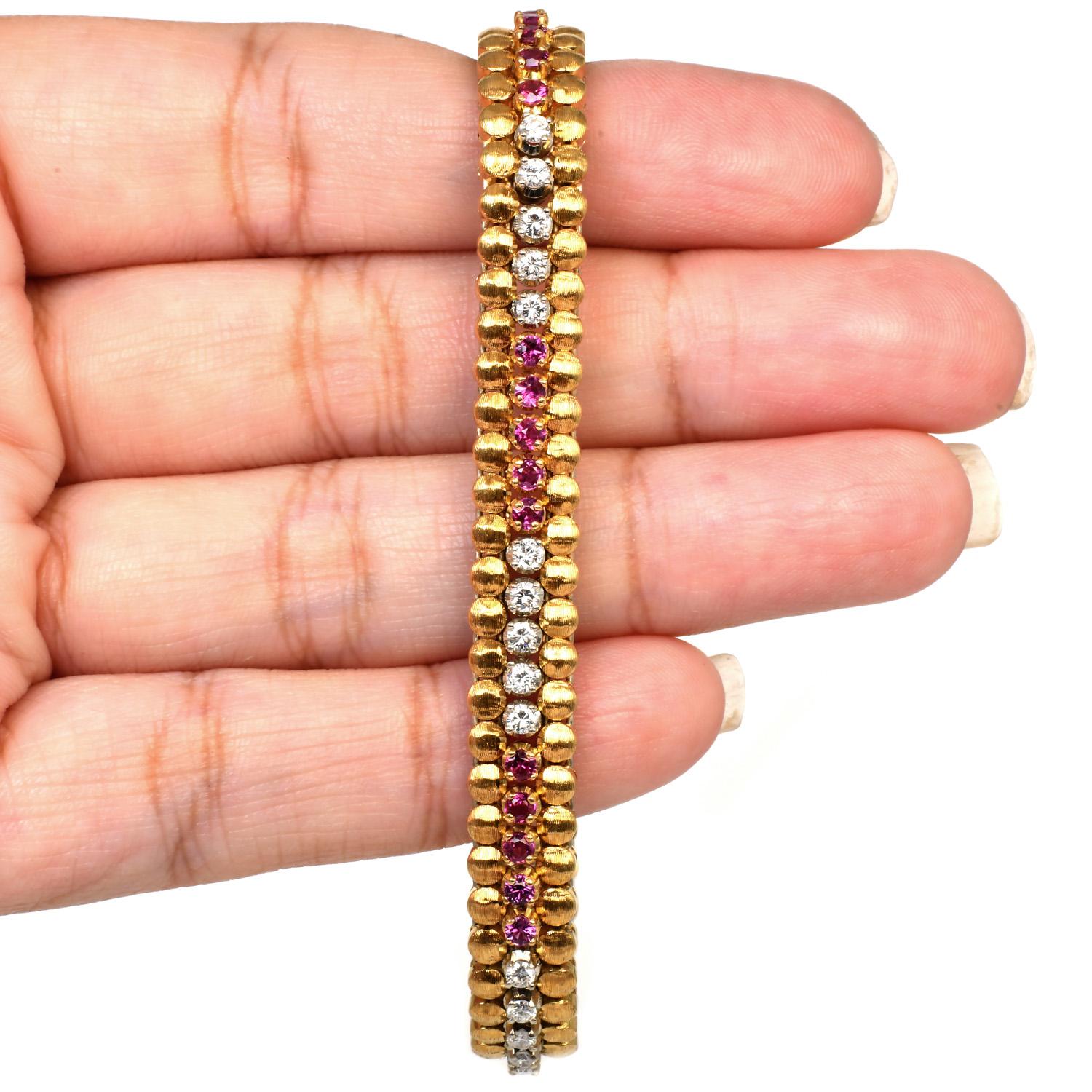 Vintage Corletto Italian Diamond Ruby 18K Yellow Gold Bead Link ...
