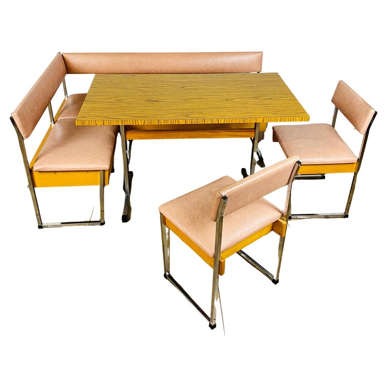 Vintage Corner Dining Set - Table + Banquette Seating + 2 Chairs, 1970s ...