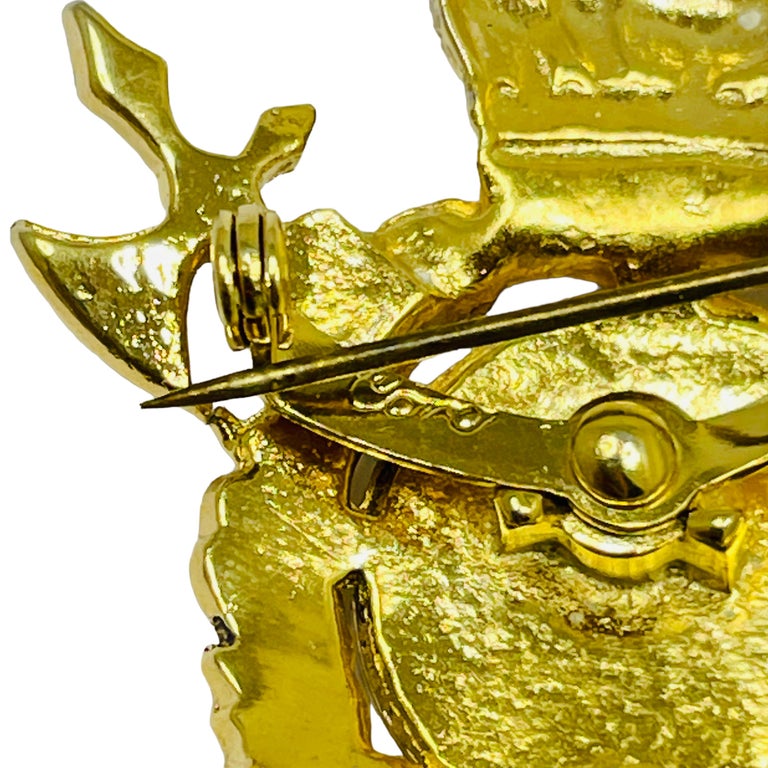 Vintage CORO gold crown sword coin dangle designer brooch For Sale at ...
