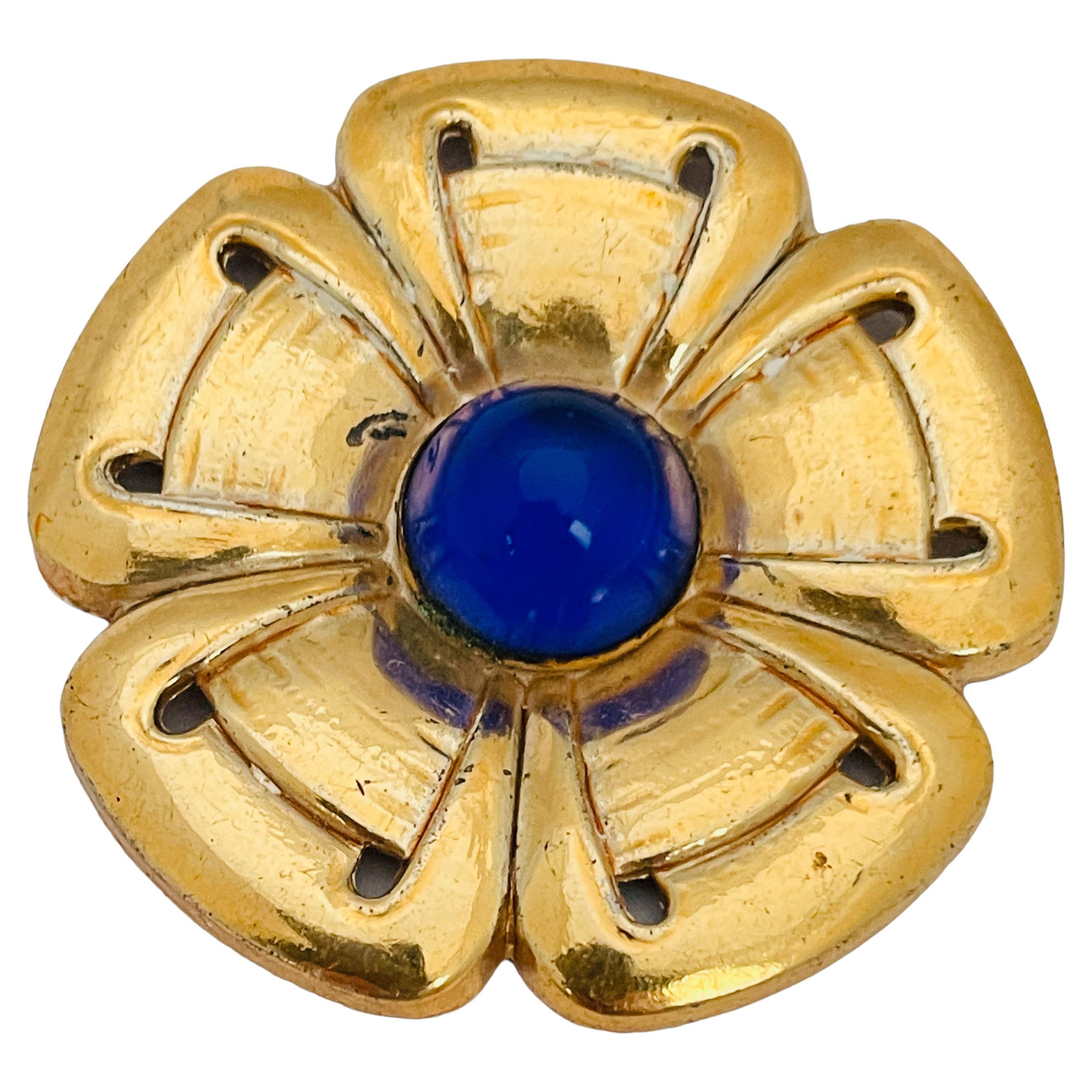 Vintage CORO sterling silver gilded sapphire glass flower brooch at 1stDibs