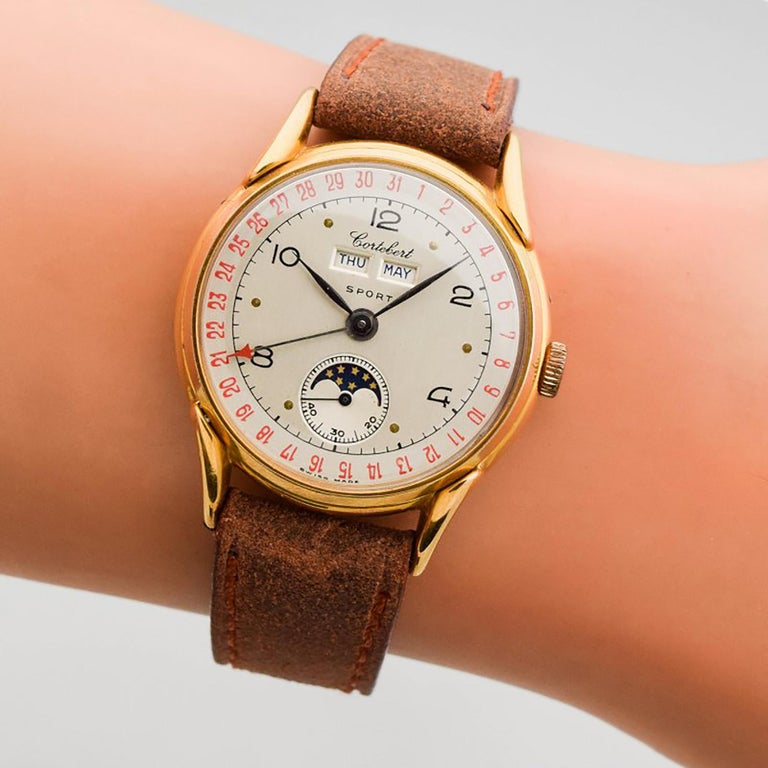 Vintage Cortebert Triple Date Moonphase Watch, 1940s For Sale at 1stDibs