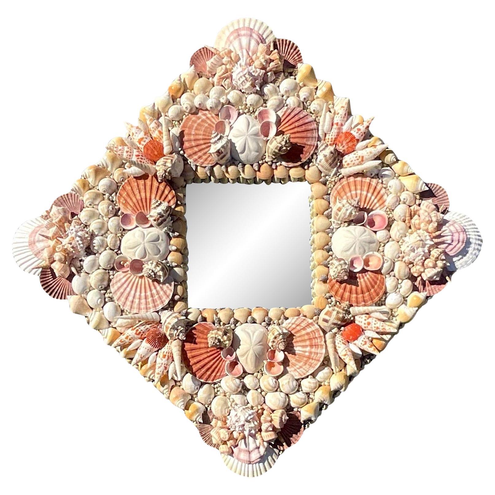 Vintage Costal Artisan Shell Mirror For Sale at 1stDibs