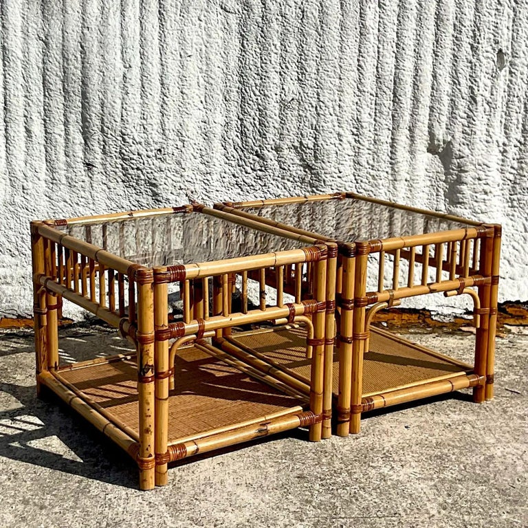 Vintage Costal Bamboo Side Tables - a Pair at 1stDibs