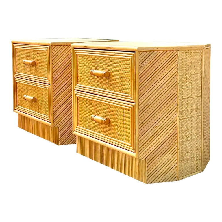 Vintage Costal Pencil Reed and Grasscloth Nightstands - a Pair For Sale ...