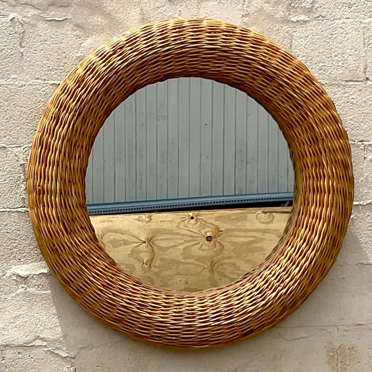 Vintage Costal Woven Rattan Mirror For Sale at 1stDibs