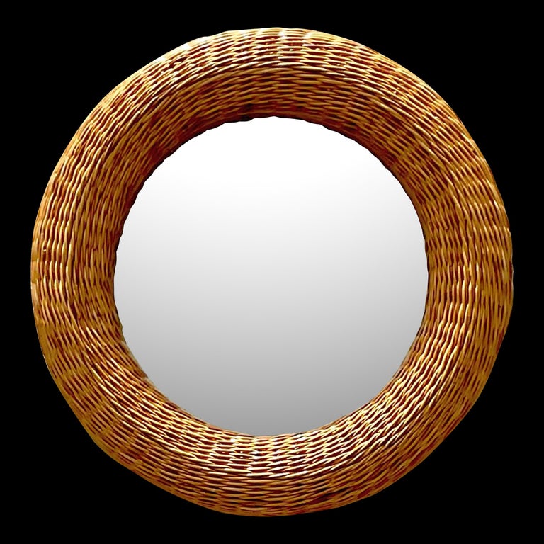 Vintage Costal Woven Rattan Mirror For Sale at 1stDibs