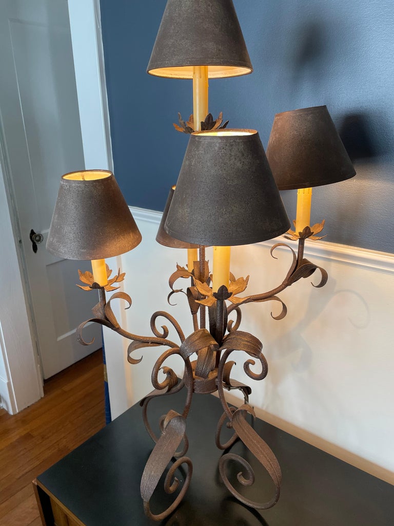 Vintage Country French Tole Candelabra Buffet Lamps For Sale at 1stDibs