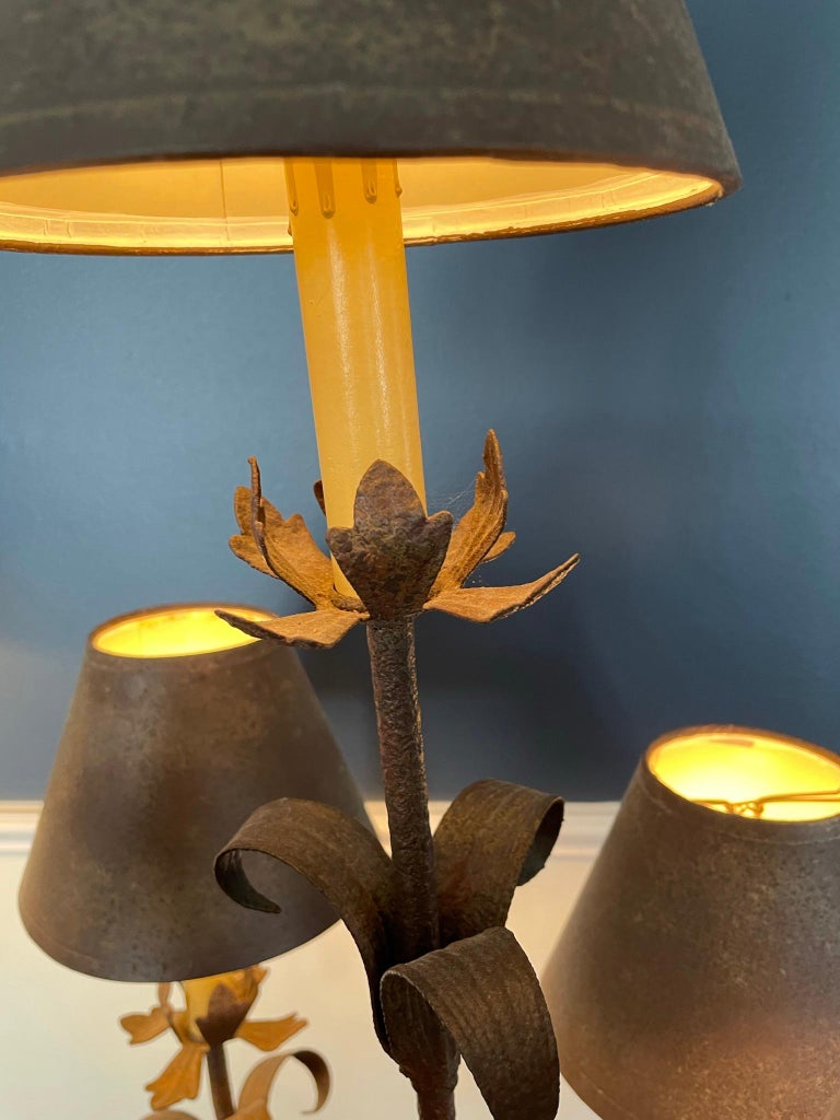 Vintage Country French Tole Candelabra Buffet Lamps For Sale at 1stDibs