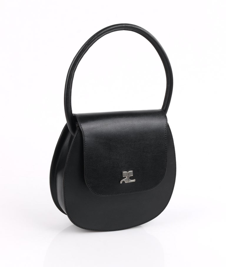 Vintage COURREGES Black Pebble Leather Structured "AC" Logo Handbag ...