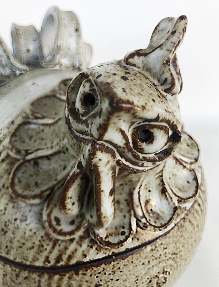 Vintage Covered Ceramic Chicken Tureen Vessel, Signed For Sale at 1stDibs