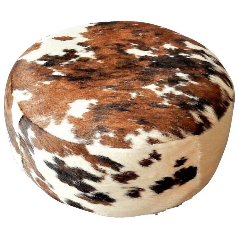 Vintage Cowhide Leather Pouf, 1970s at 1stDibs