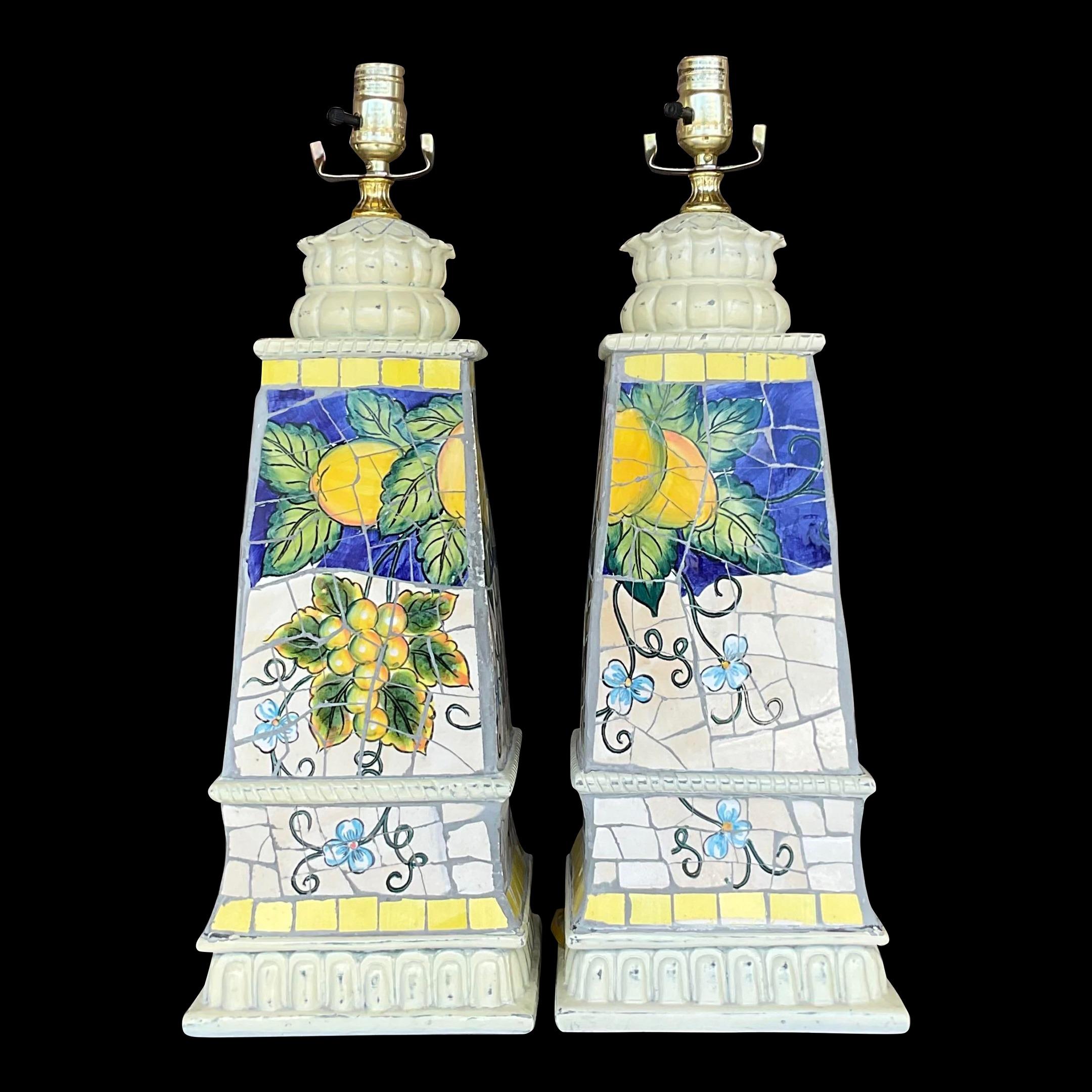 Vintage Cracked Tile Lemon Lamps- a Pair For Sale at 1stDibs