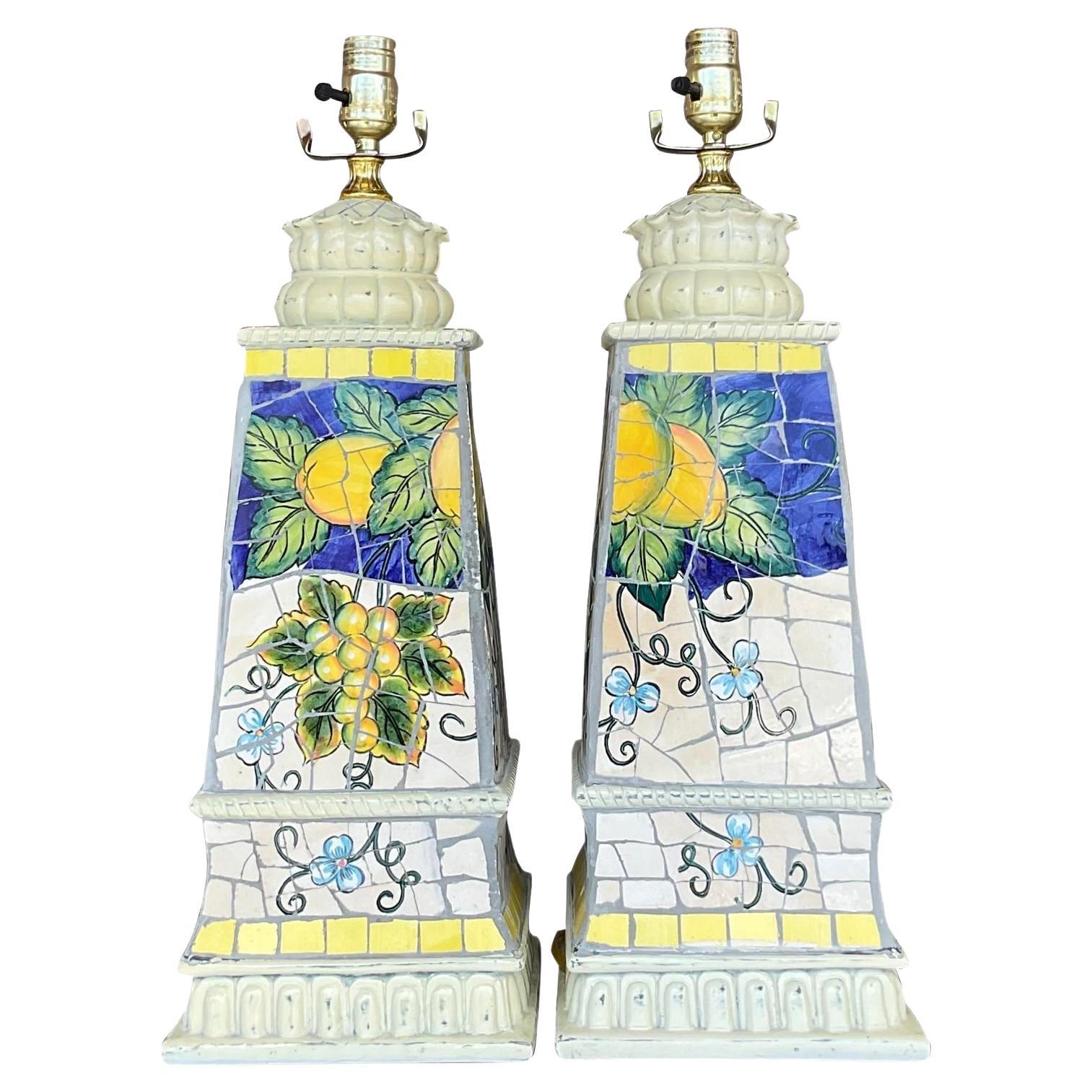 Vintage Cracked Tile Lemon Lamps- a Pair For Sale at 1stDibs