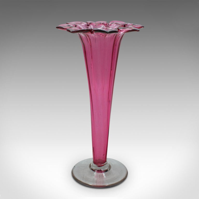 Vintage Cranberry Glass Stem Vase Set, English, Decorative, Flower Slip ...