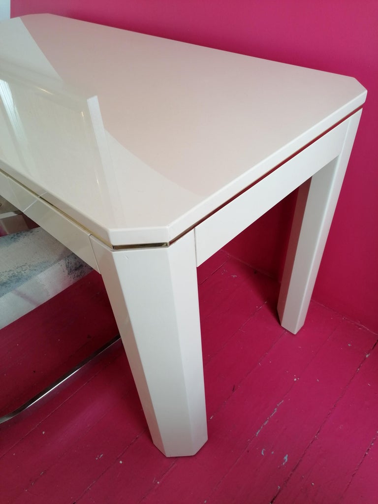 Vintage Cream Lacquered Wood Desk with Inset Brass Trim, by Bridgeford ...