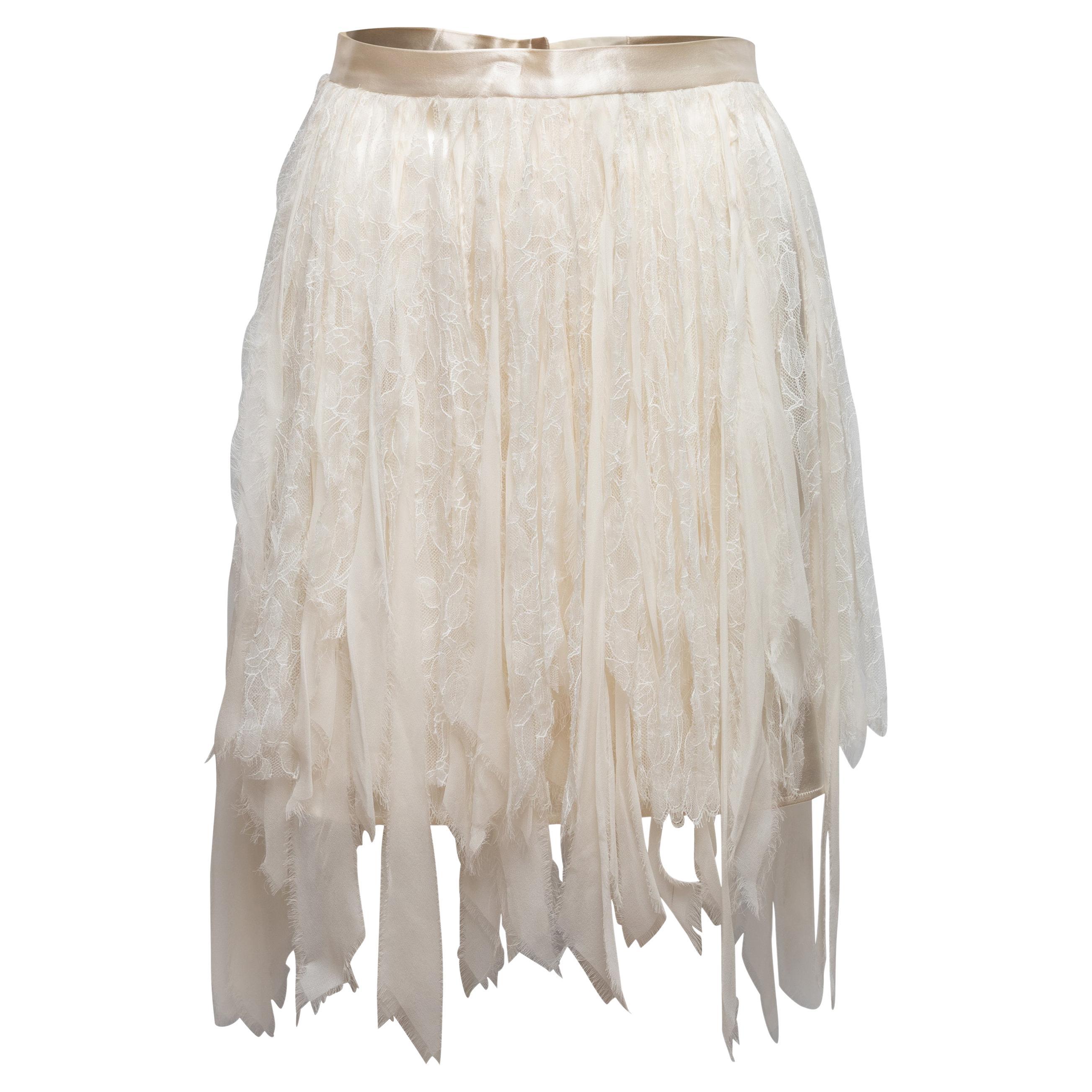 Vintage Cream Marc Bouwer Silk and Lace Skirt For Sale at 1stDibs