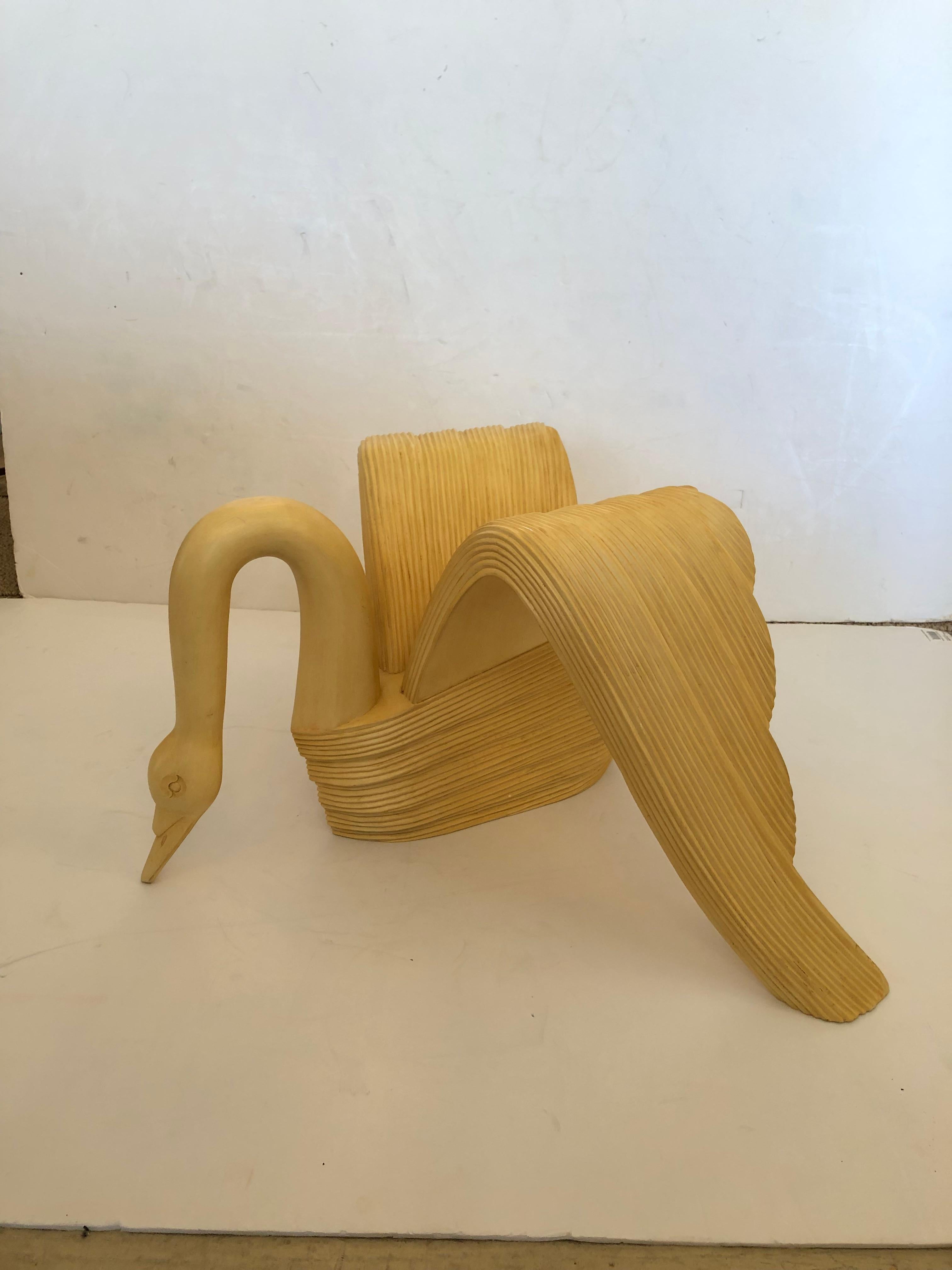 Vintage Cream Pencil Reed Swan Motife Coffee Table For Sale at 1stDibs