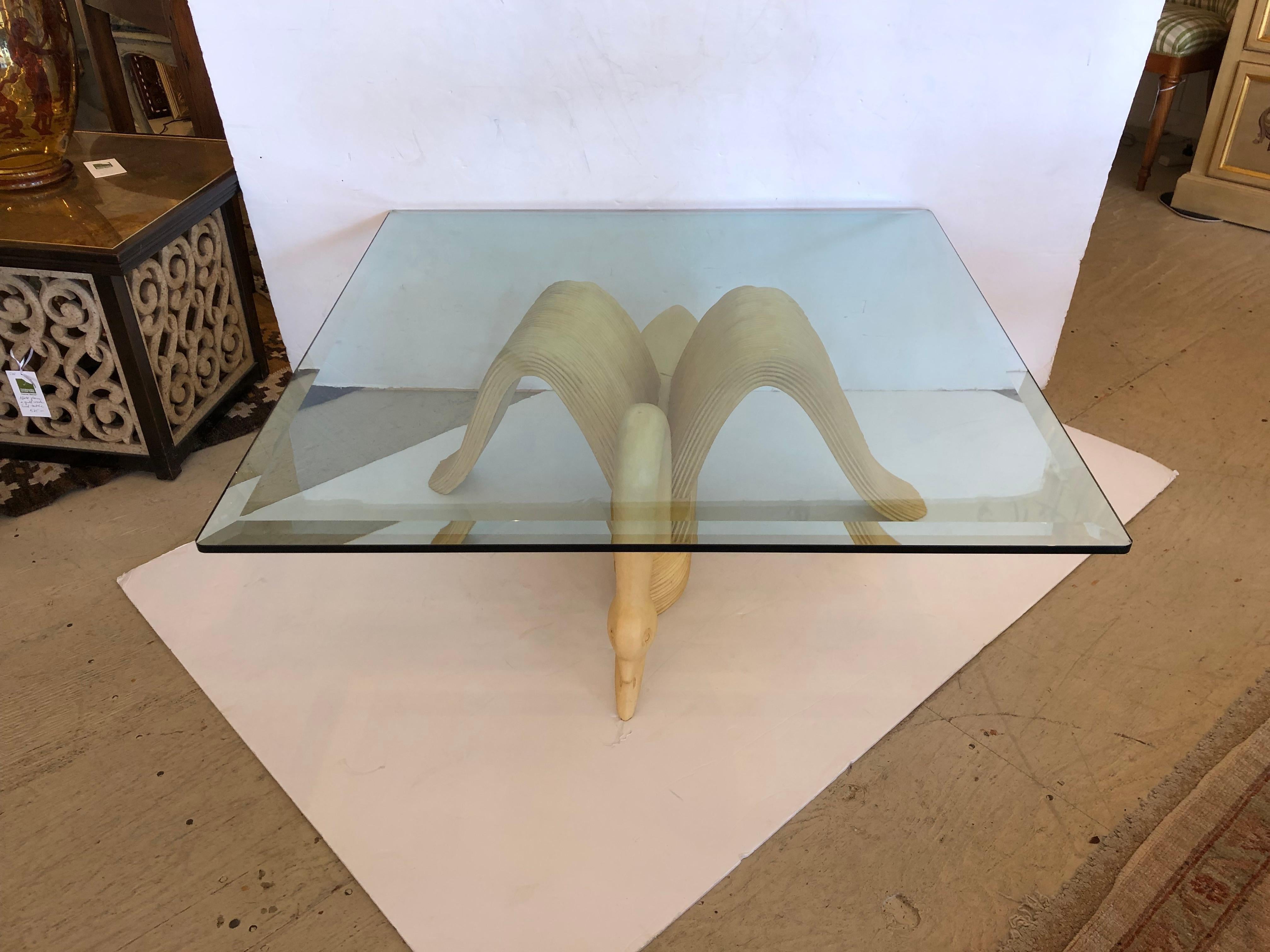 Vintage Cream Pencil Reed Swan Motife Coffee Table For Sale at 1stDibs