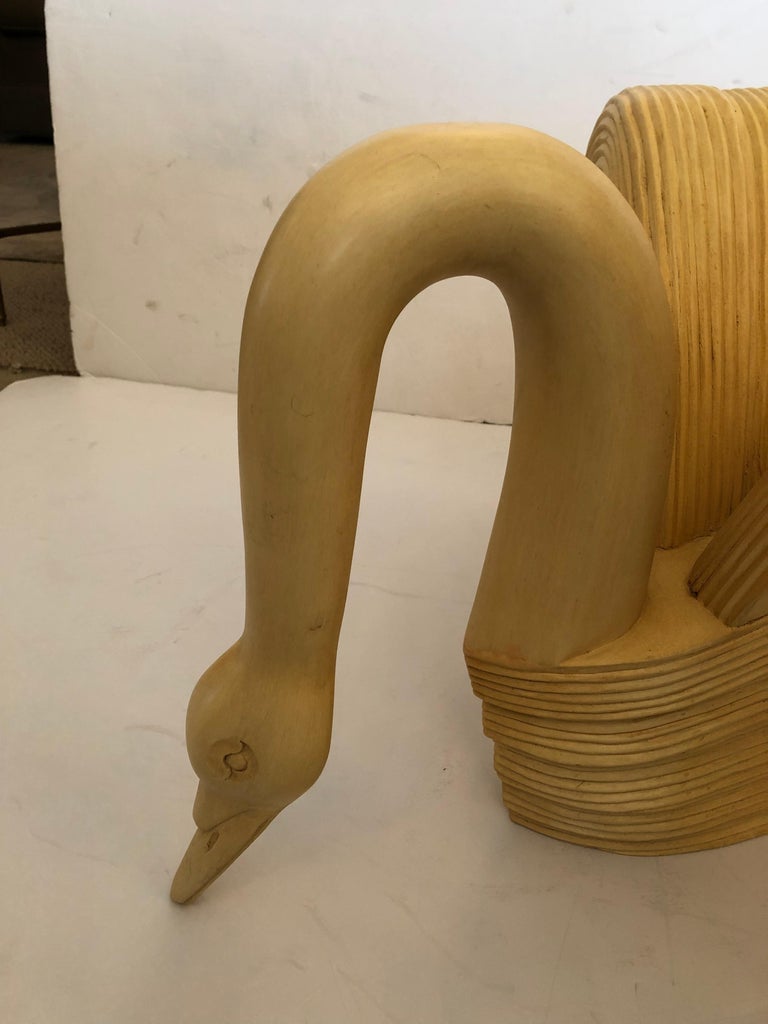 Vintage Cream Pencil Reed Swan Motife Coffee Table For Sale at 1stDibs