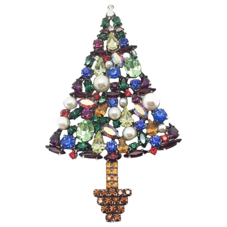 Vintage Cristobal Large Crystal Christmas Tree Brooch at 1stDibs ...