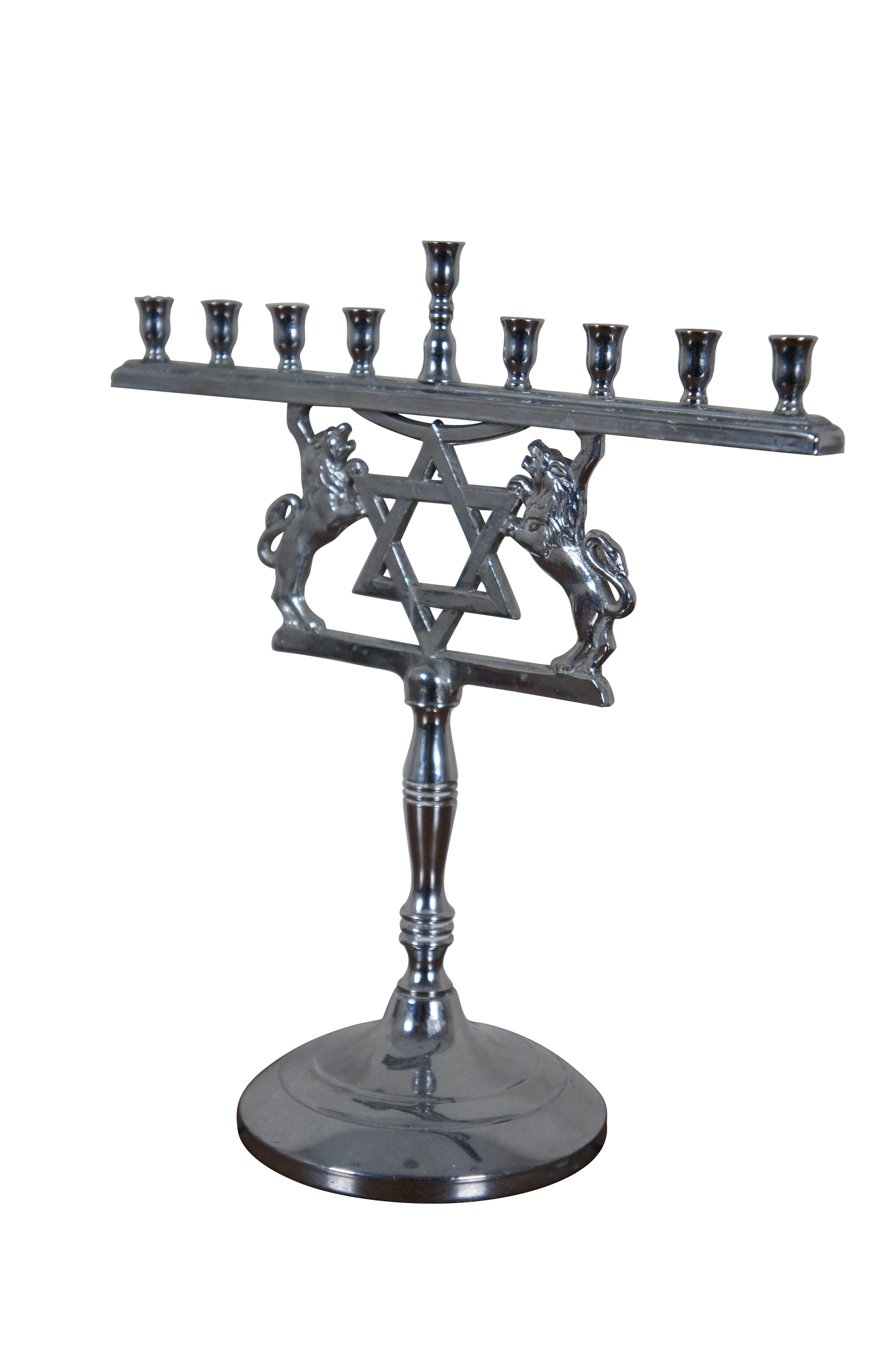 Vintage Cromwell Silver Chromium Lion Jewish Star Hanukkah Menorah ...
