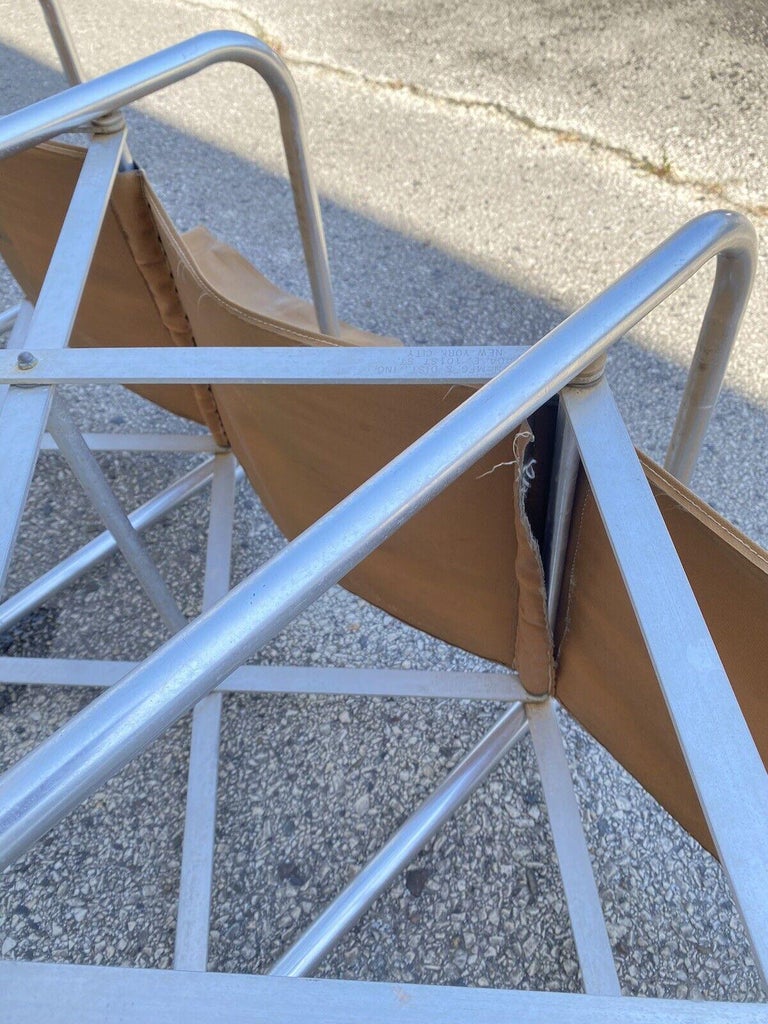 Vintage Crown Mfg 7 Seat Aluminum Canvas Folding Chair Camping Sports ...