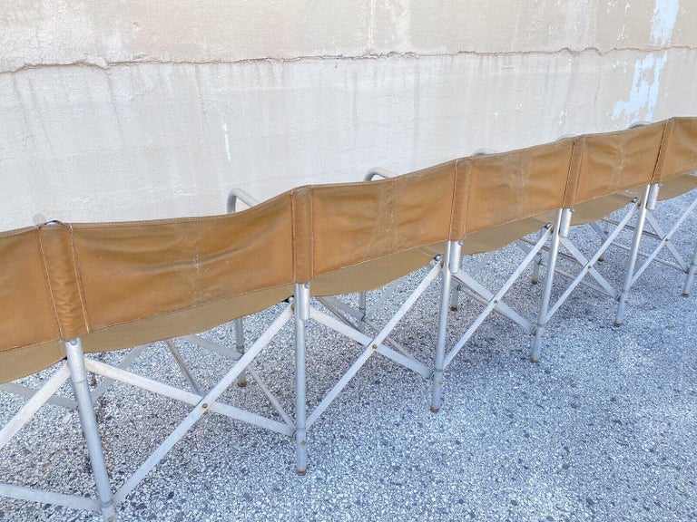 Vintage Crown Mfg 7 Seat Aluminum Canvas Folding Chair Camping Sports ...