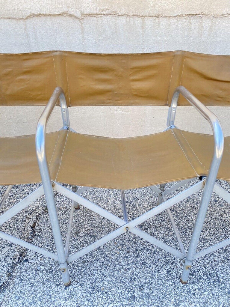Vintage Crown Mfg 7 Seat Aluminum Canvas Folding Chair Camping Sports ...