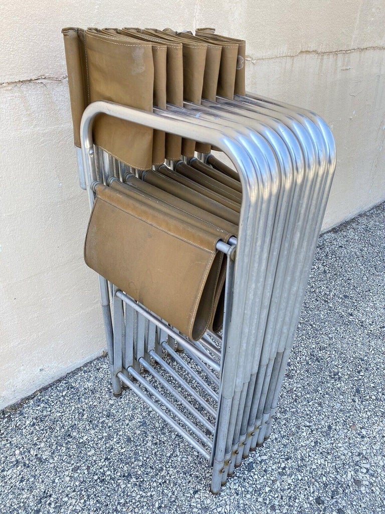 Vintage Crown Mfg 7 Seat Aluminum Canvas Folding Chair Camping Sports ...