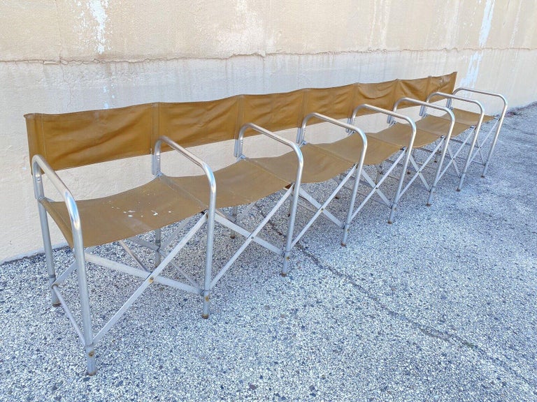 Vintage Crown Mfg 7 Seat Aluminum Canvas Folding Chair Camping Sports ...