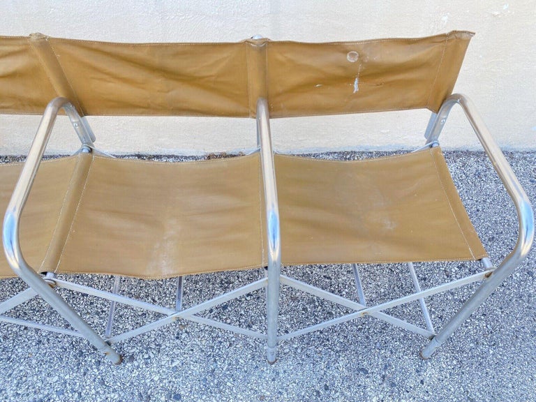 Vintage Crown Mfg 7 Seat Aluminum Canvas Folding Chair Camping Sports ...